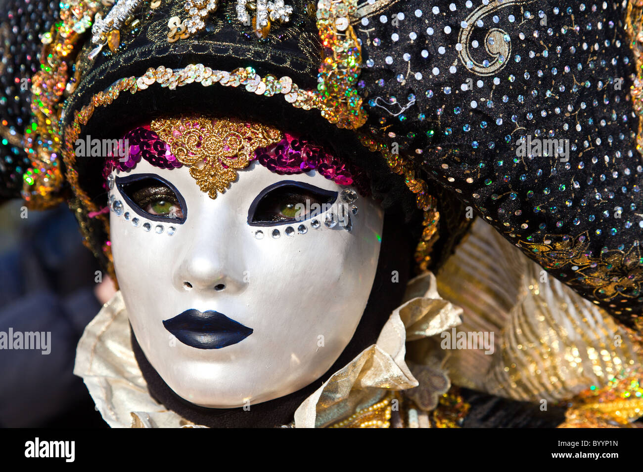 Italy, Venice, typical carnival masks in Piazza San Marco Stock Photo ...