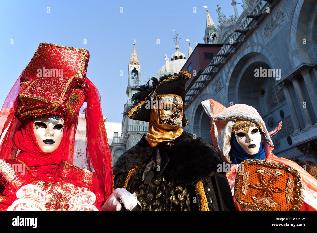 Italy, Venice, typical carnival masks in Piazza San Marco Stock Photo ...