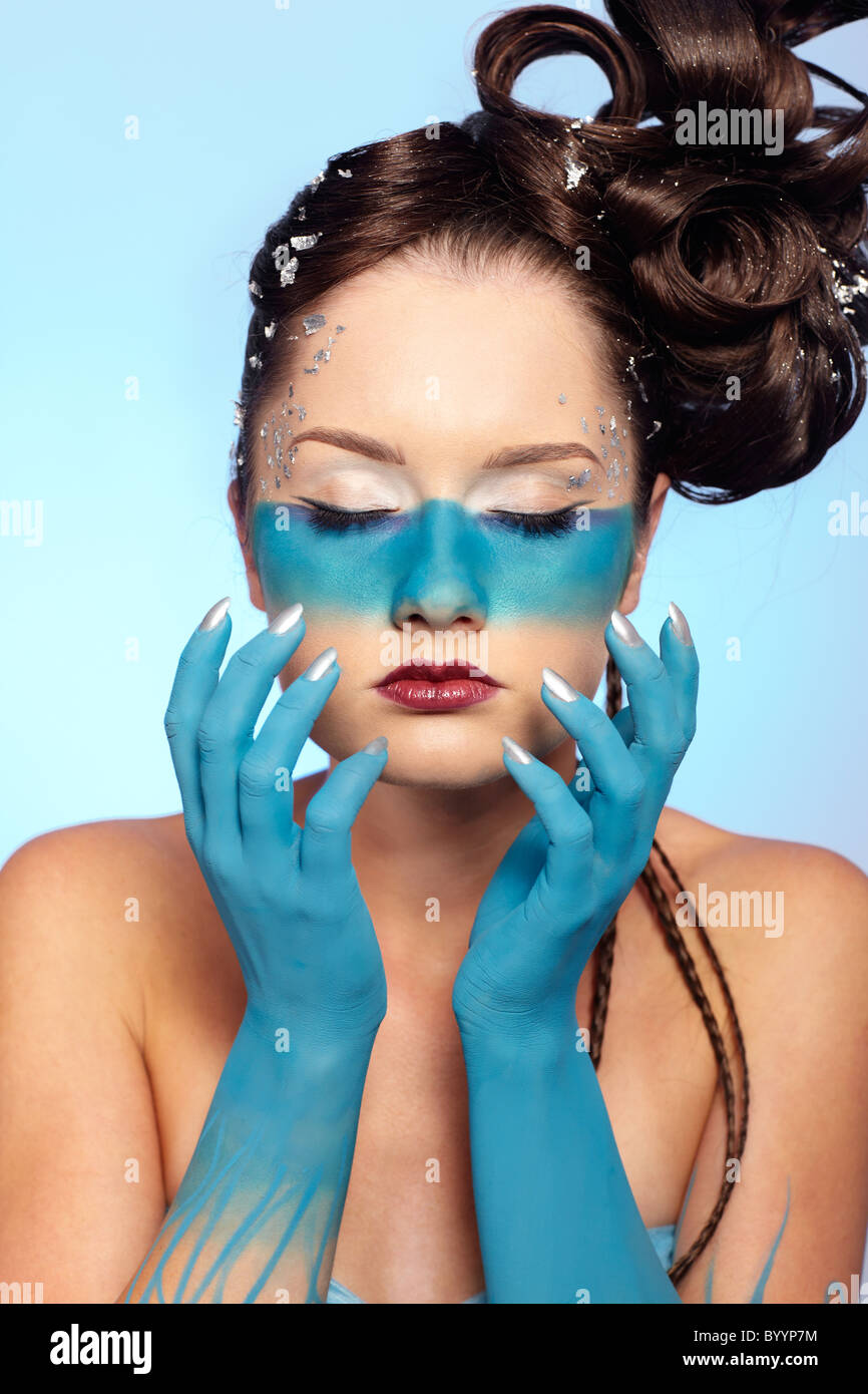 girl's fantasy blue body-art Stock Photo - Alamy