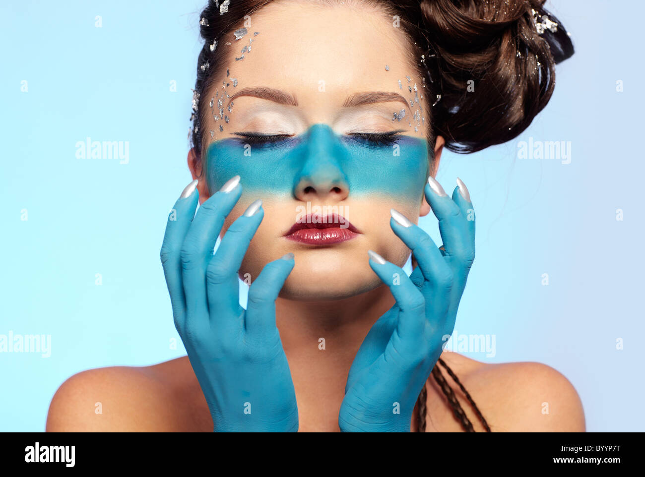 girl's fantasy blue body-art Stock Photo - Alamy