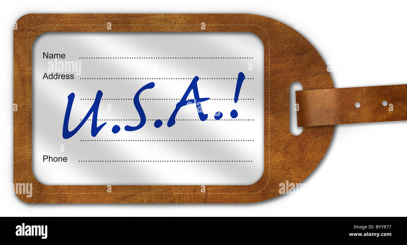 Suitcase/Luggage Label with ‘U.S.A.!’ written on Stock Photo - Alamy