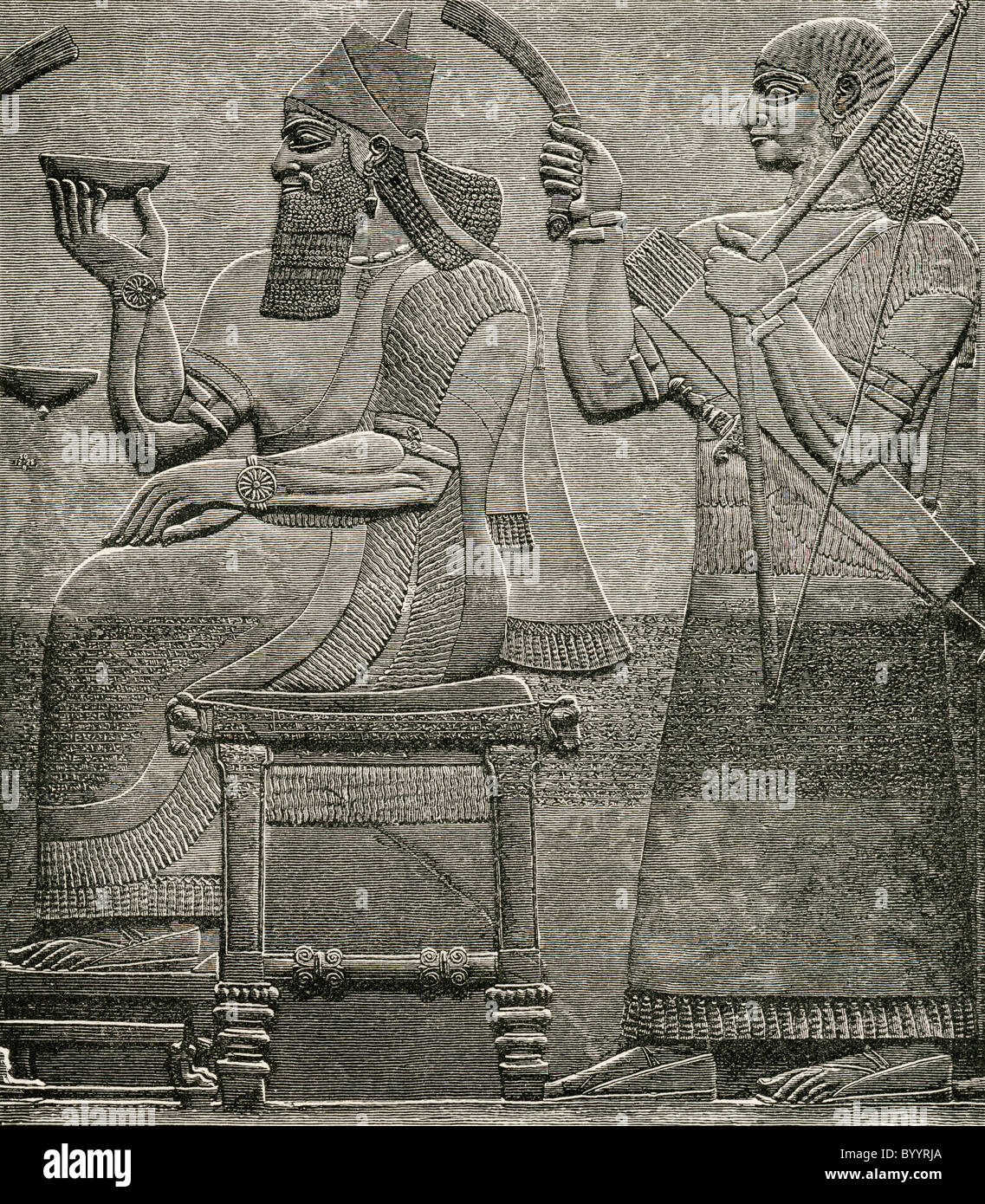 Ashur-nasir-pal II. King of Assyria from 883 to 859 BC. From a Bas ...