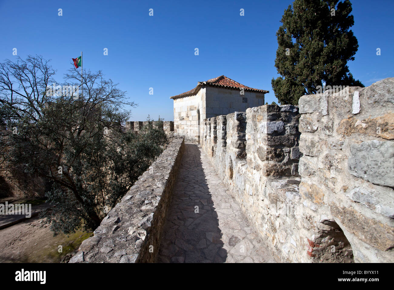 Sao Jorge (St. George) Castle in Lisbon, Portugal. “Castelejo" area ...