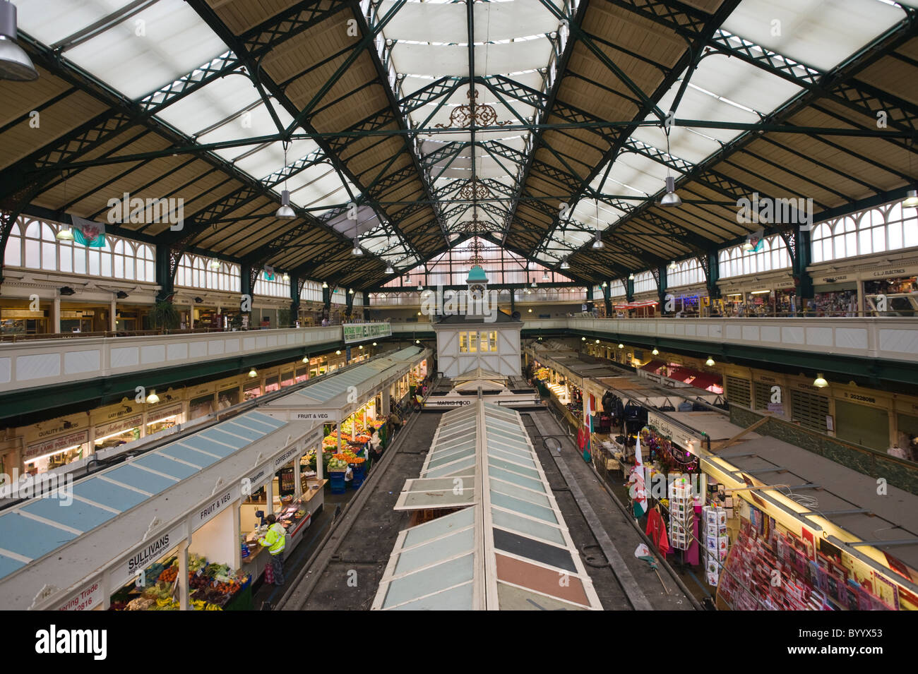 Interior view of Victorian indoor provisions market in Cardiff South ...