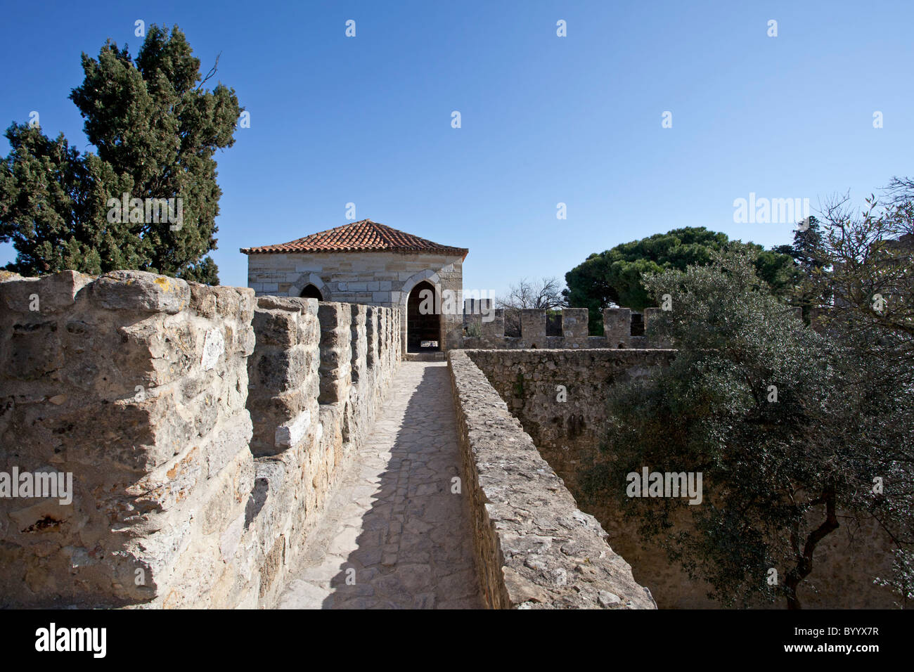 Sao Jorge (St. George) Castle in Lisbon, Portugal. “Castelejo" area ...