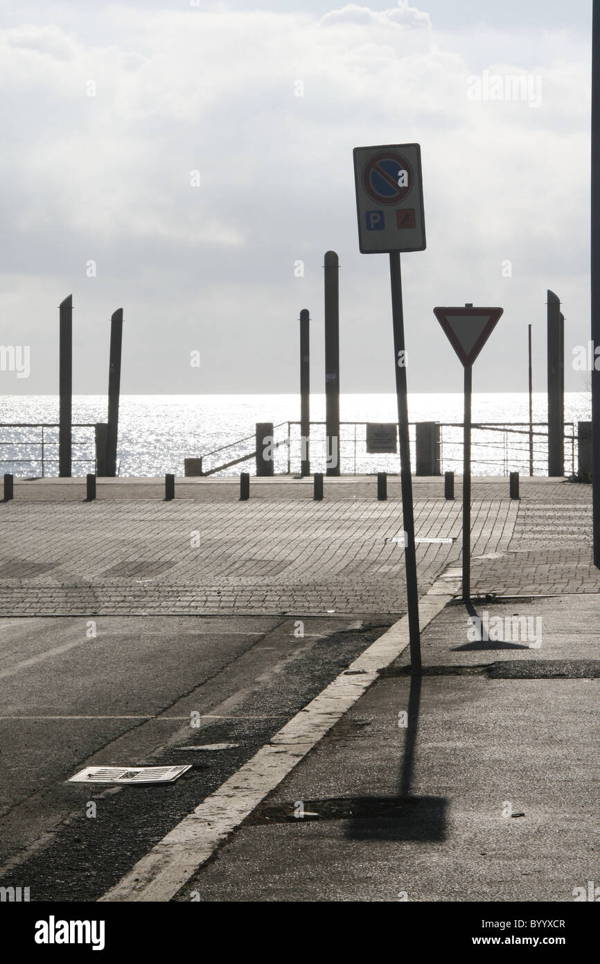 road traffic signs by sea Stock Photo - Alamy