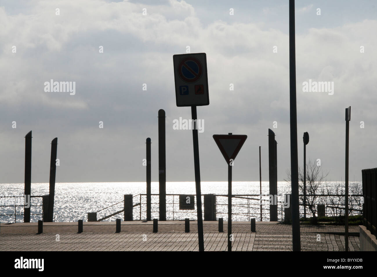 road traffic signs by sea Stock Photo - Alamy