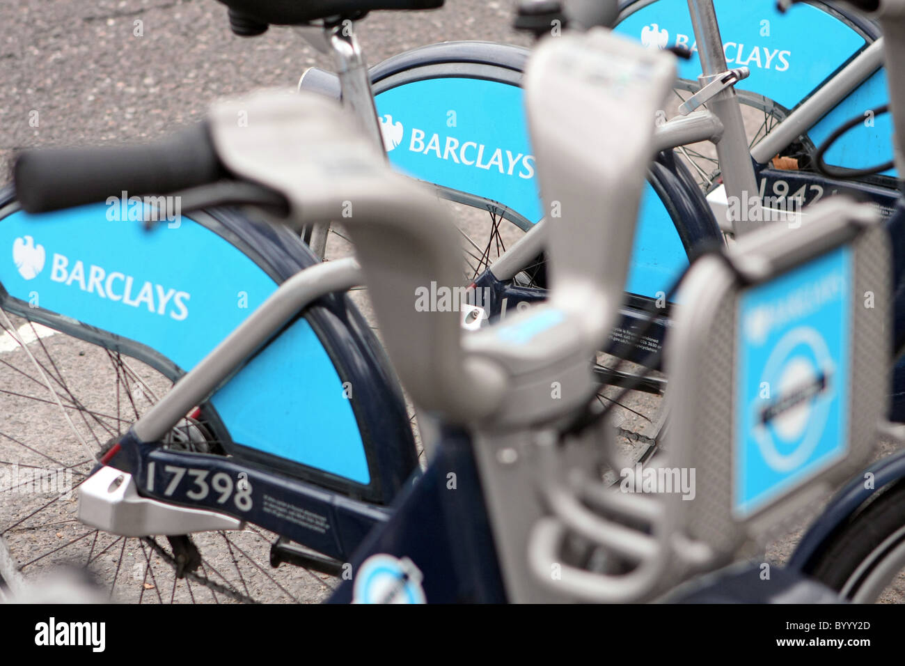 A view of part of cycles which are part of the London Cycle Hire scheme ...