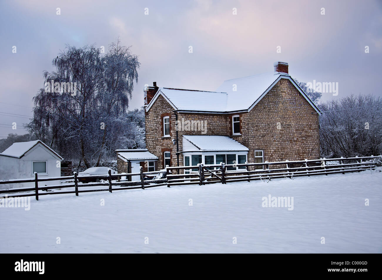 winter snow snowy scene old farm house Stock Photo - Alamy