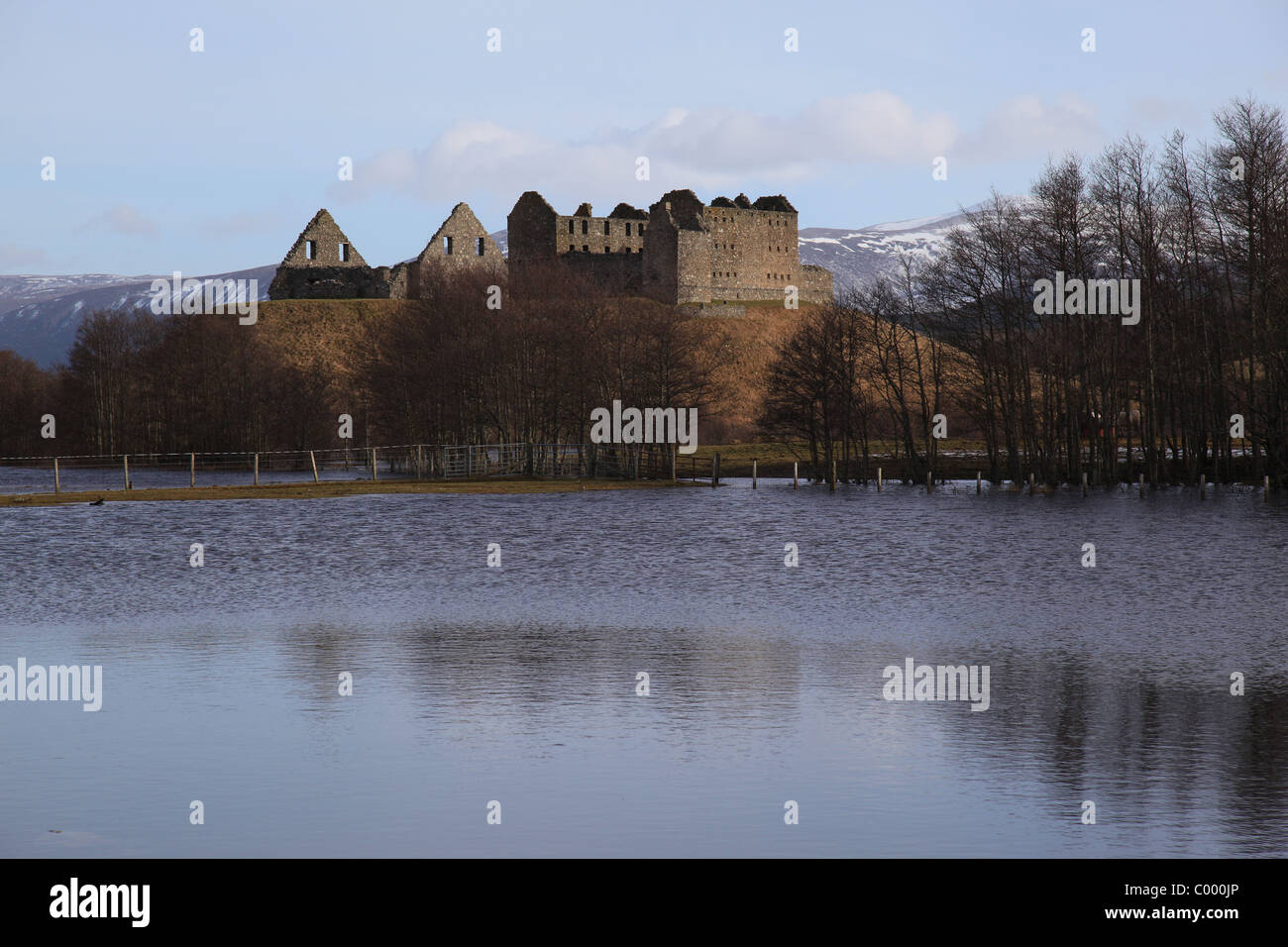 [Ruthven Barracks] in winter near Kingussie, Scotland, UK with flooding ...