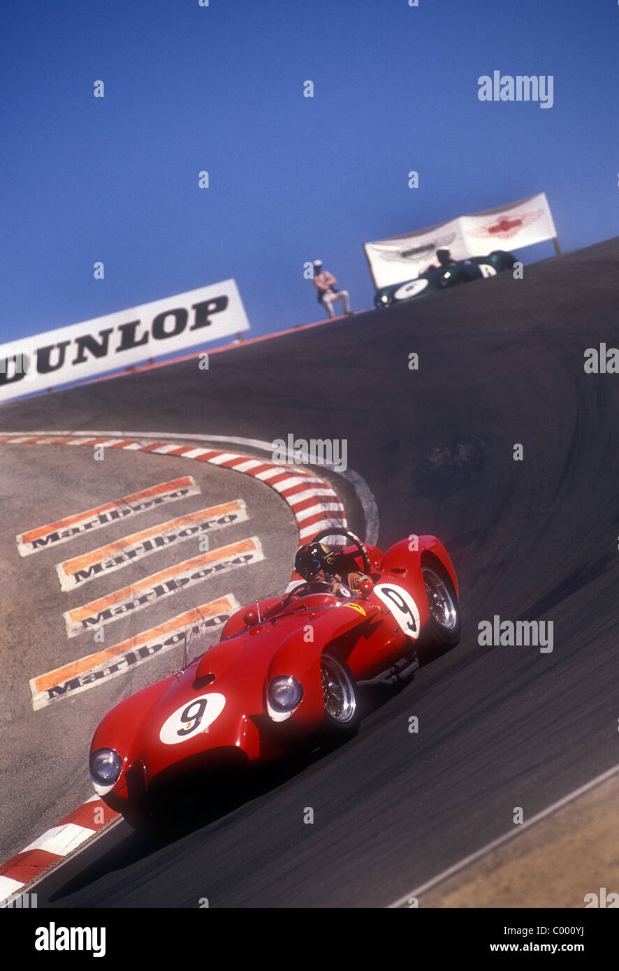 1950's Ferrari 250 TR racing down the corkscrew at Monterey Historic ...