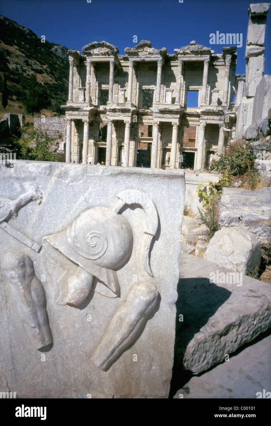 Library Of Celsus And Relief Stock Photo - Alamy
