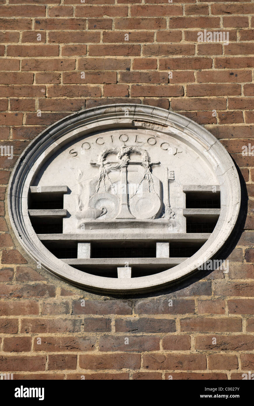 cast stone relief plaque depicting sociology on a wall of new malden ...