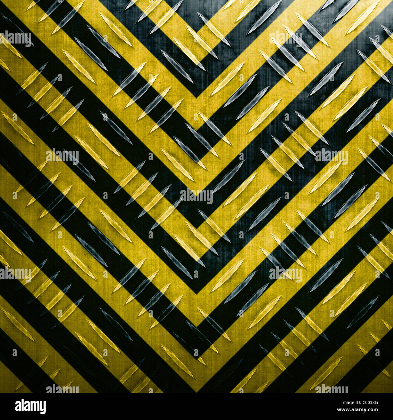 A diamond plate texture with yellow and black hazard stripes paint ...