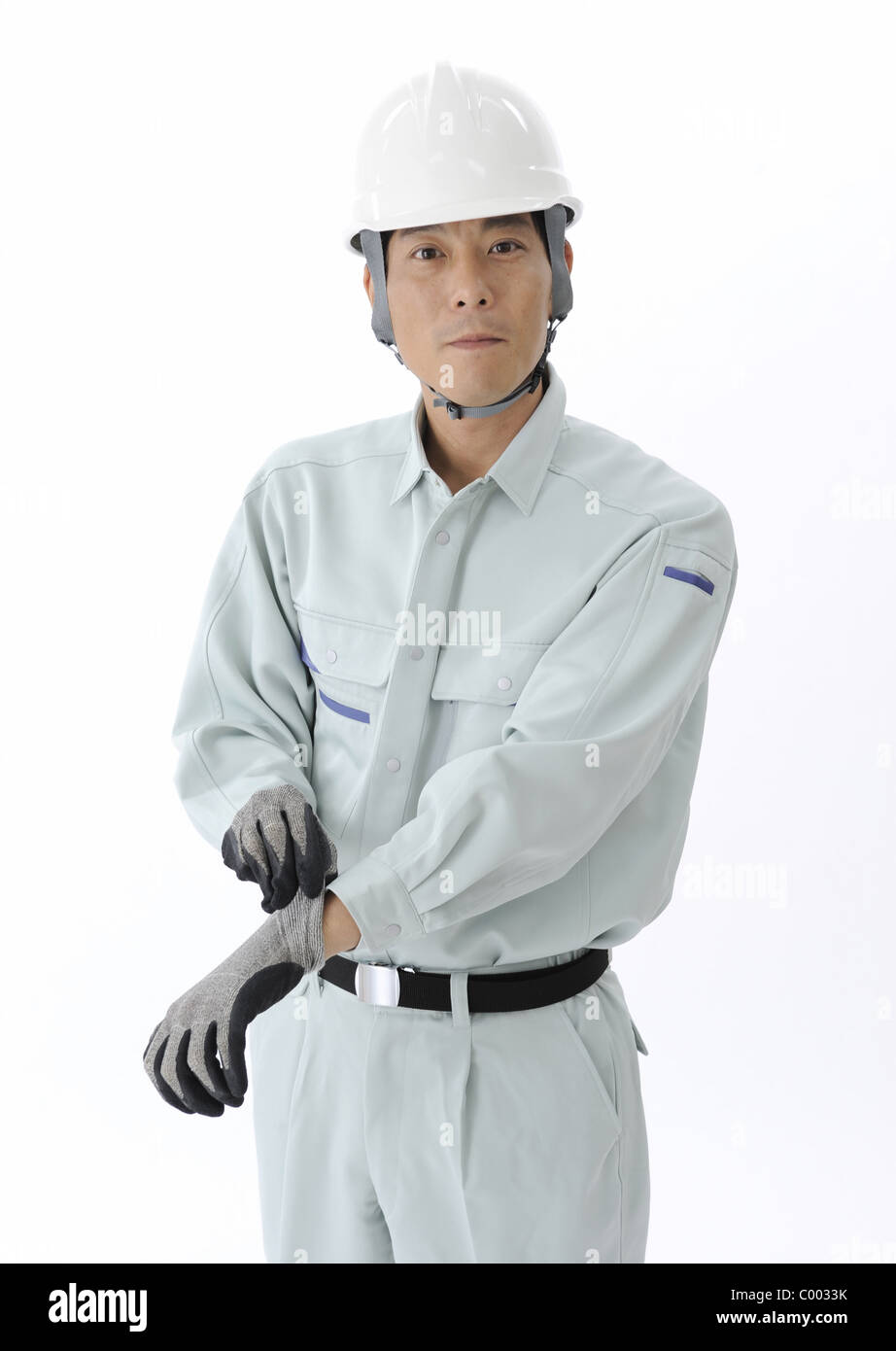 Construction worker preparing for work Stock Photo - Alamy