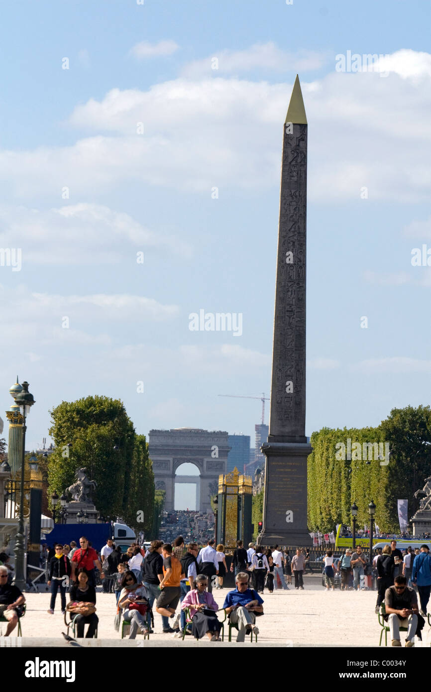 The Obelisk of Luxor at Place de la Concorde and the Arch de Triomphe ...
