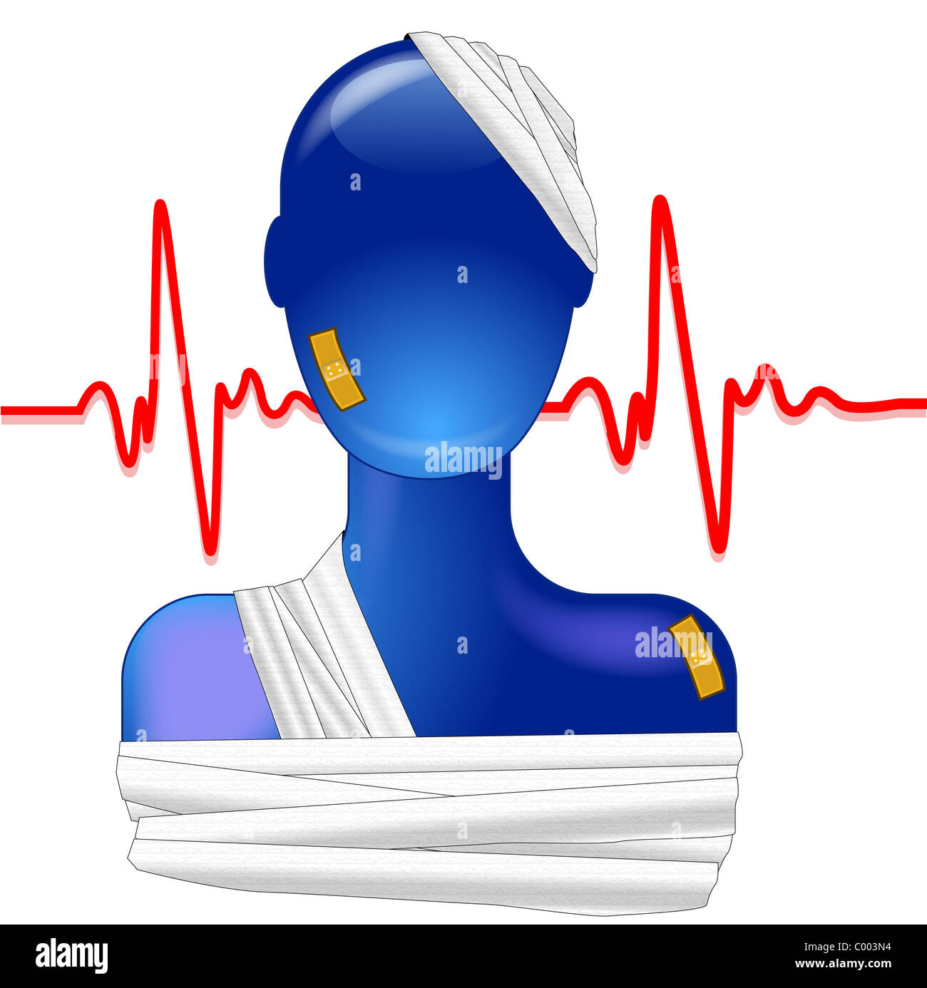 Blue person injured with heartbeat Stock Photo - Alamy