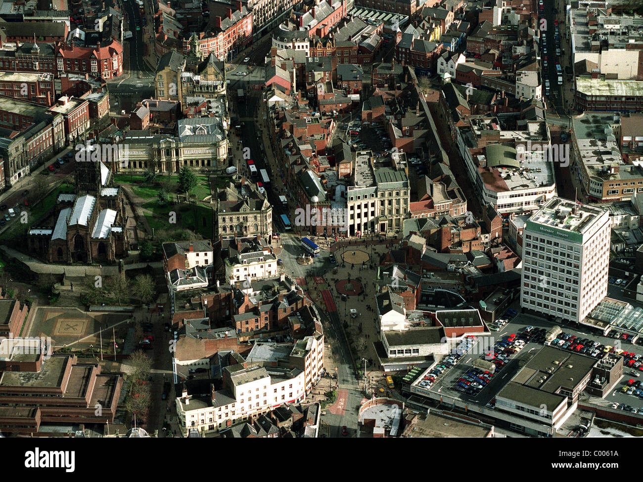 An aerial view of Wolverhampton City Centre with Queen's Square in the ...