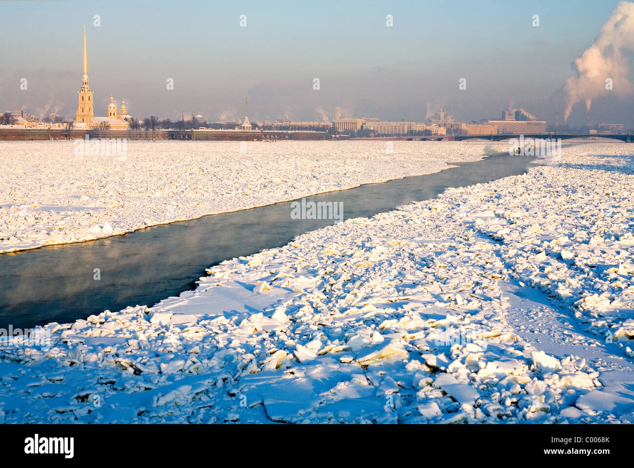 View of Peter and Paul Fortress from across the frozen Neva River St Petersburg Russia Stock ...