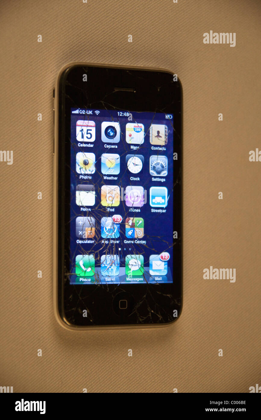 Screen broken and cracked on iphone. Damaged mobile phone. 103991 ...