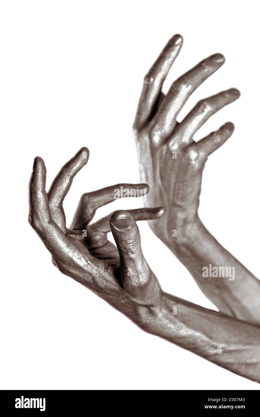 beautiful men metal hands with long fingers on white background Stock ...