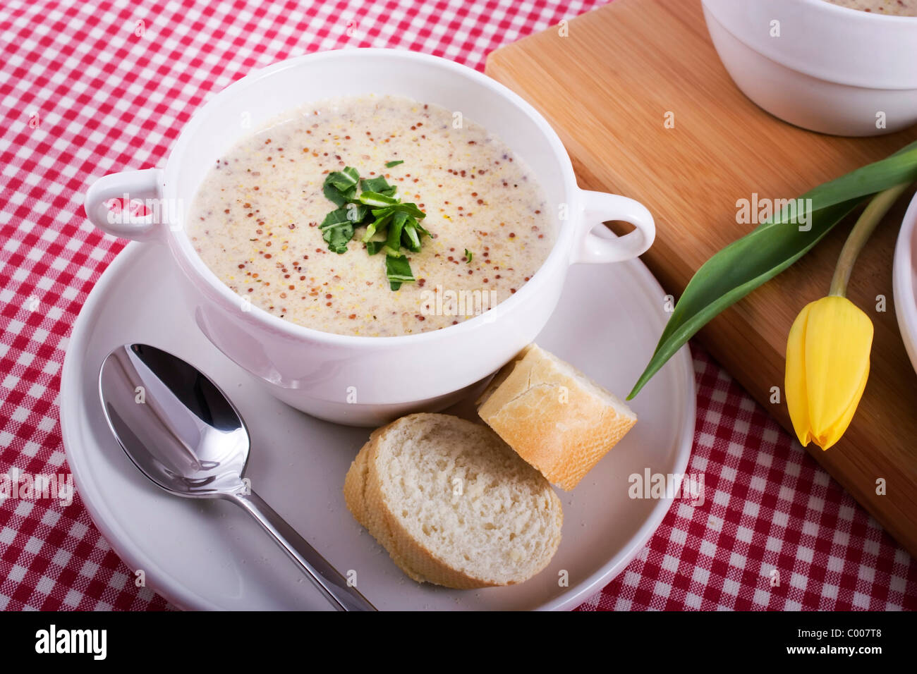 Traditional Dutch mustard soup with yellow tulip Stock Photo - Alamy