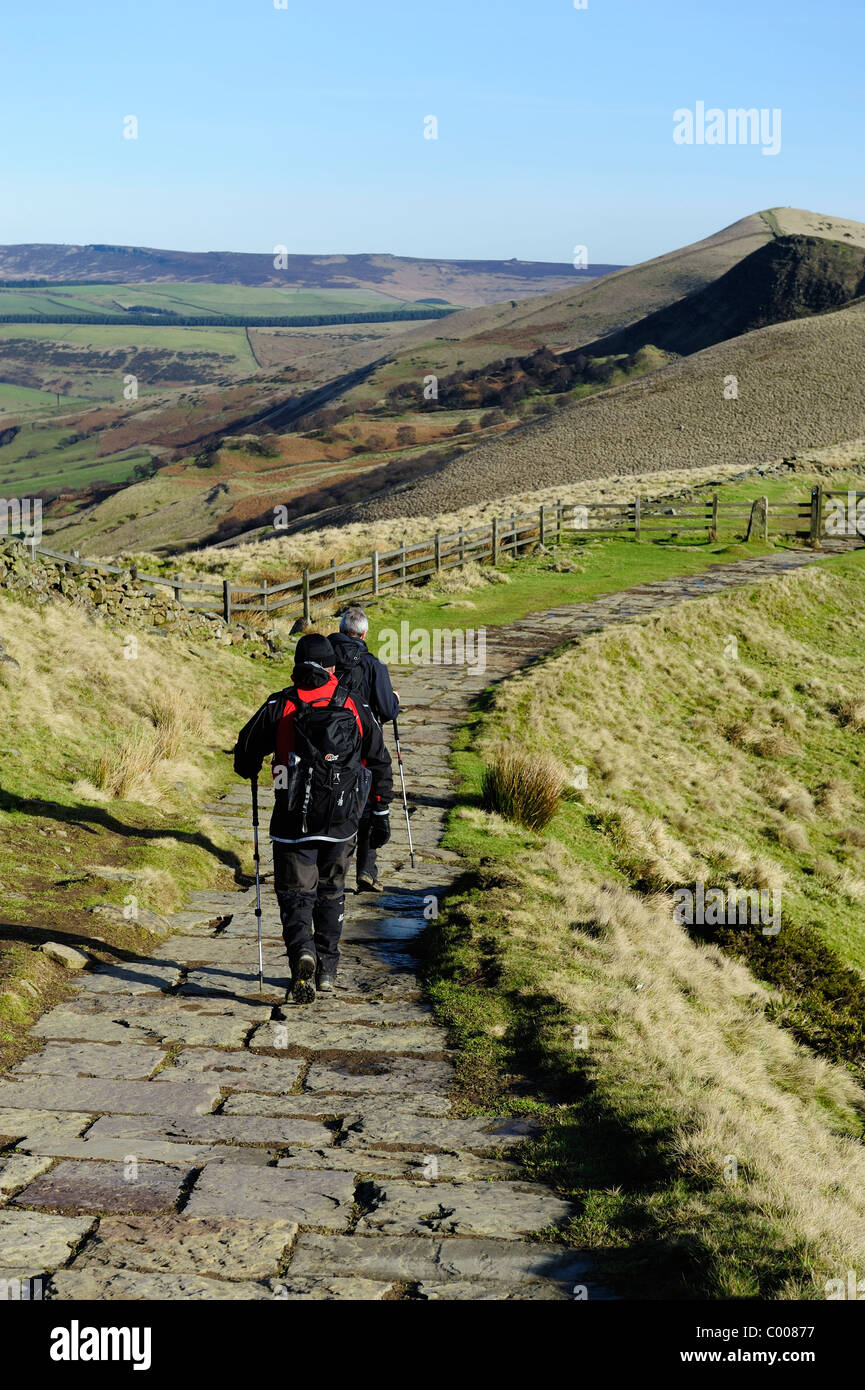 hikers walking the path down from mam tor Derbyshire england uk Stock ...