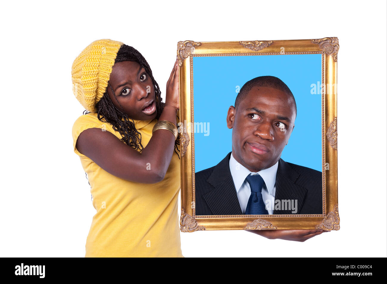 Portrait surprised young curly Cut Out Stock Images & Pictures - Alamy