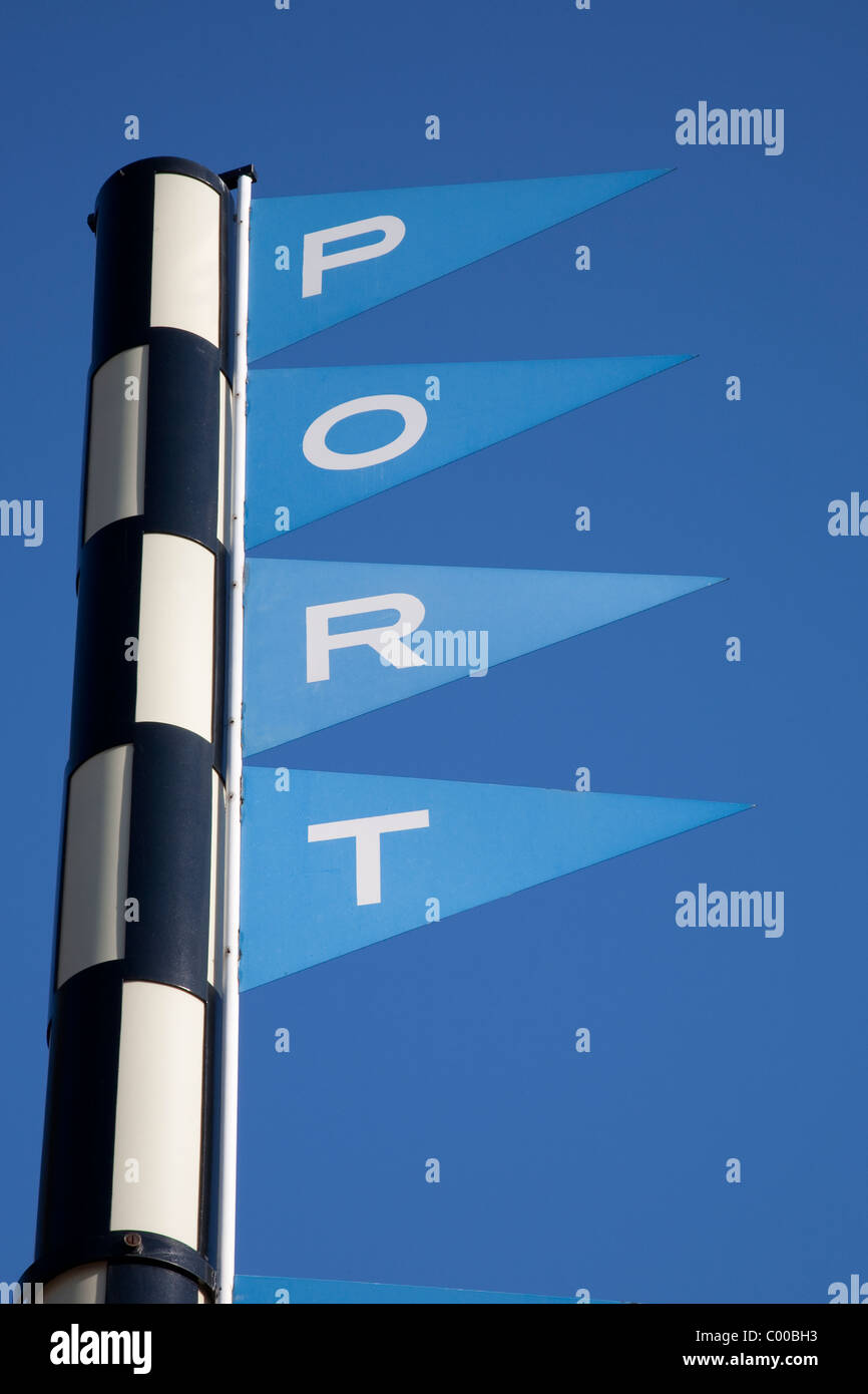 Port Sign against Blue Sky Background Stock Photo - Alamy