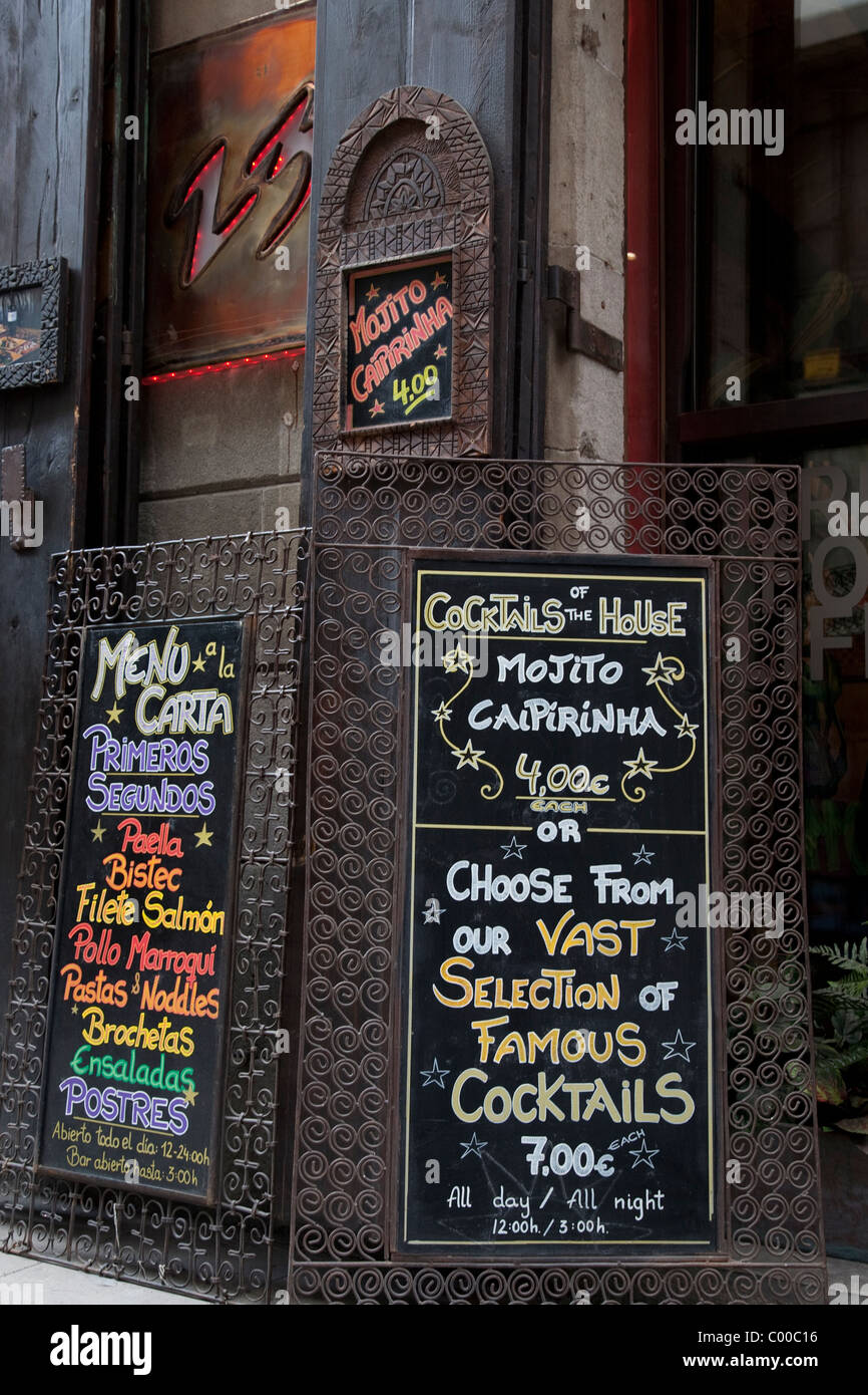 Various English Menus for Food and Cocktails outside the 23 Bar in ...