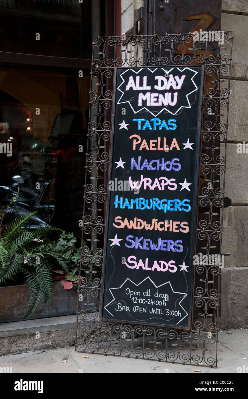 All Day Menu outside 23 Bar in Barcelona, Catalonia, Spain Stock Photo ...