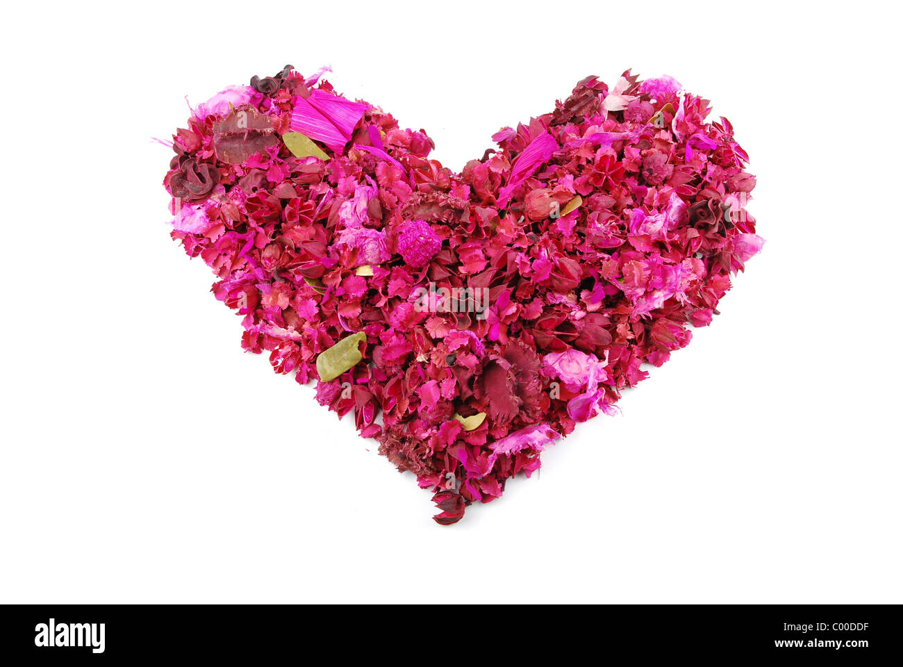 pink heart made of dried petals, leaves, flowers (isolated on white ...
