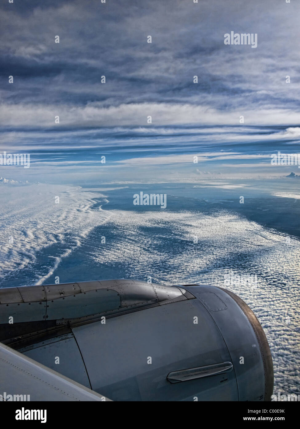 View from the jet plane window that shows a beautiful cloudscape at ...
