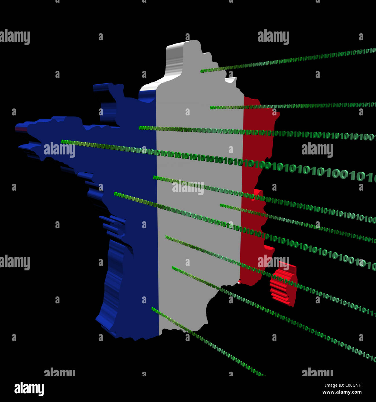 France map flag with green binary code illustration Stock Photo - Alamy