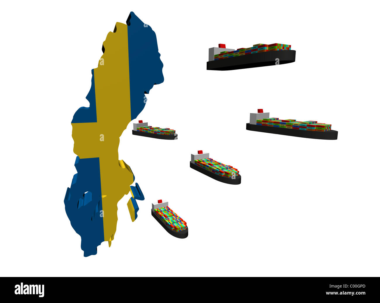 Swedish export with container ships illustration Stock Photo - Alamy