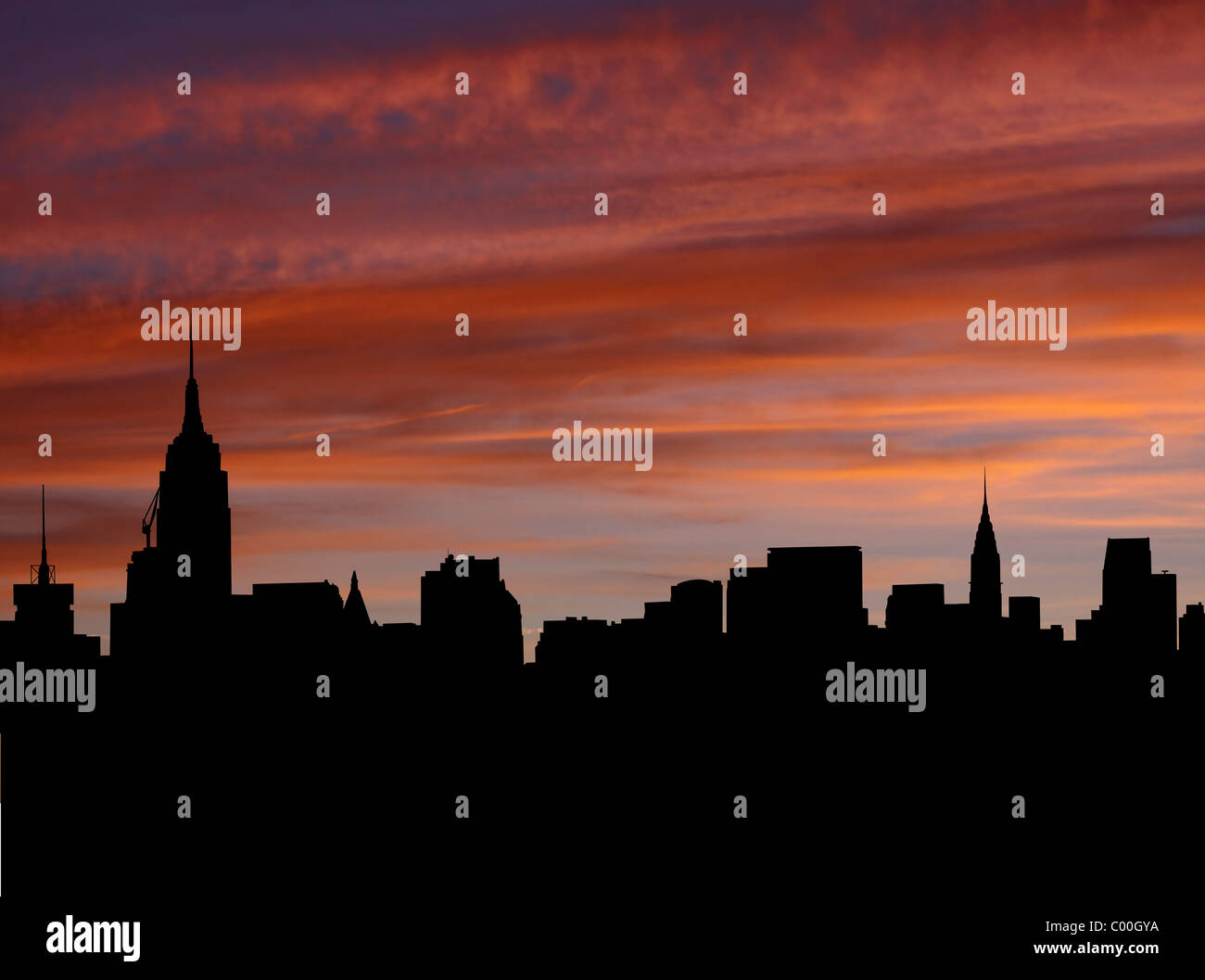 Midtown Manhattan Skyline at sunset with beautiful sky illustration ...
