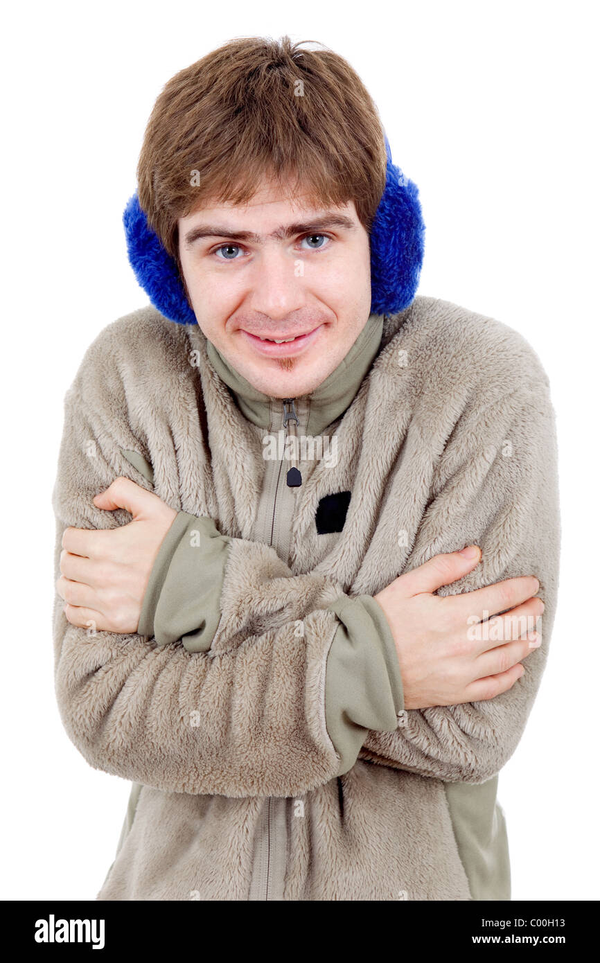 young casual man portrait with very cold Stock Photo - Alamy