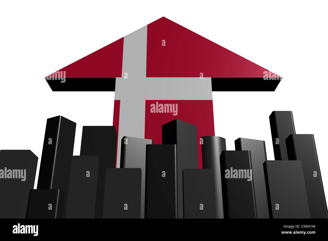 abstract skyline and Danish flag arrow illustration Stock Photo - Alamy