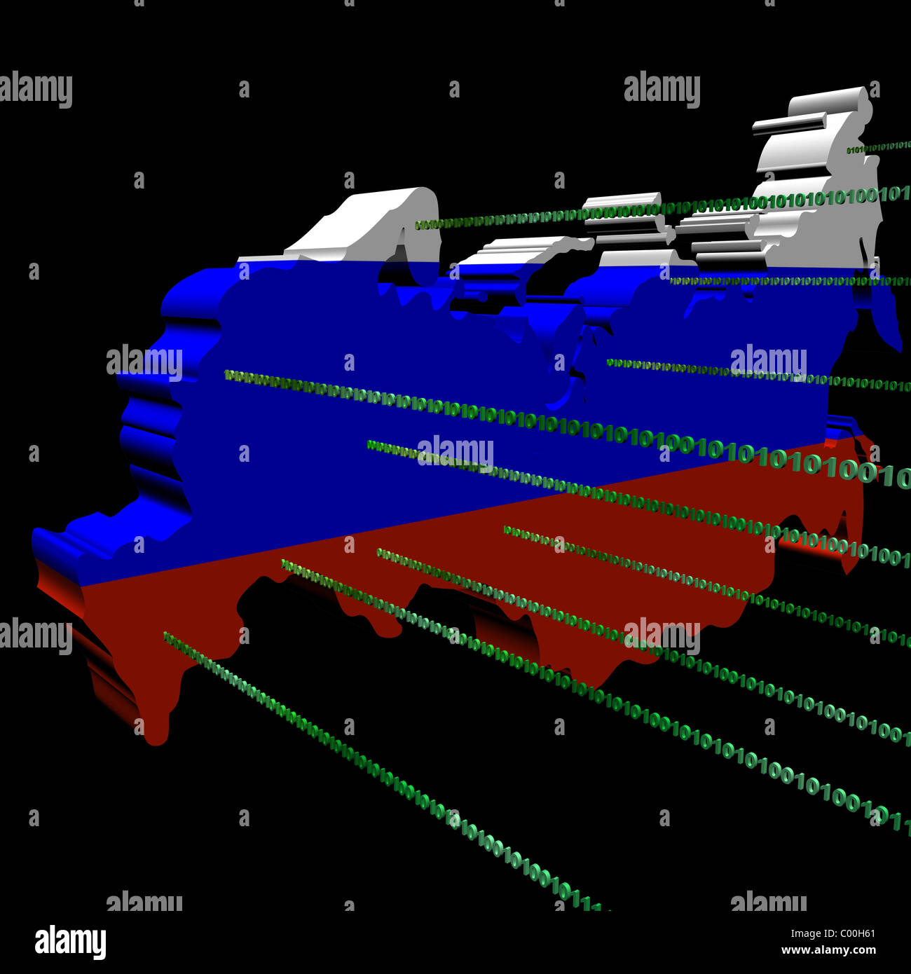 Russia map flag with green binary code illustration Stock Photo - Alamy