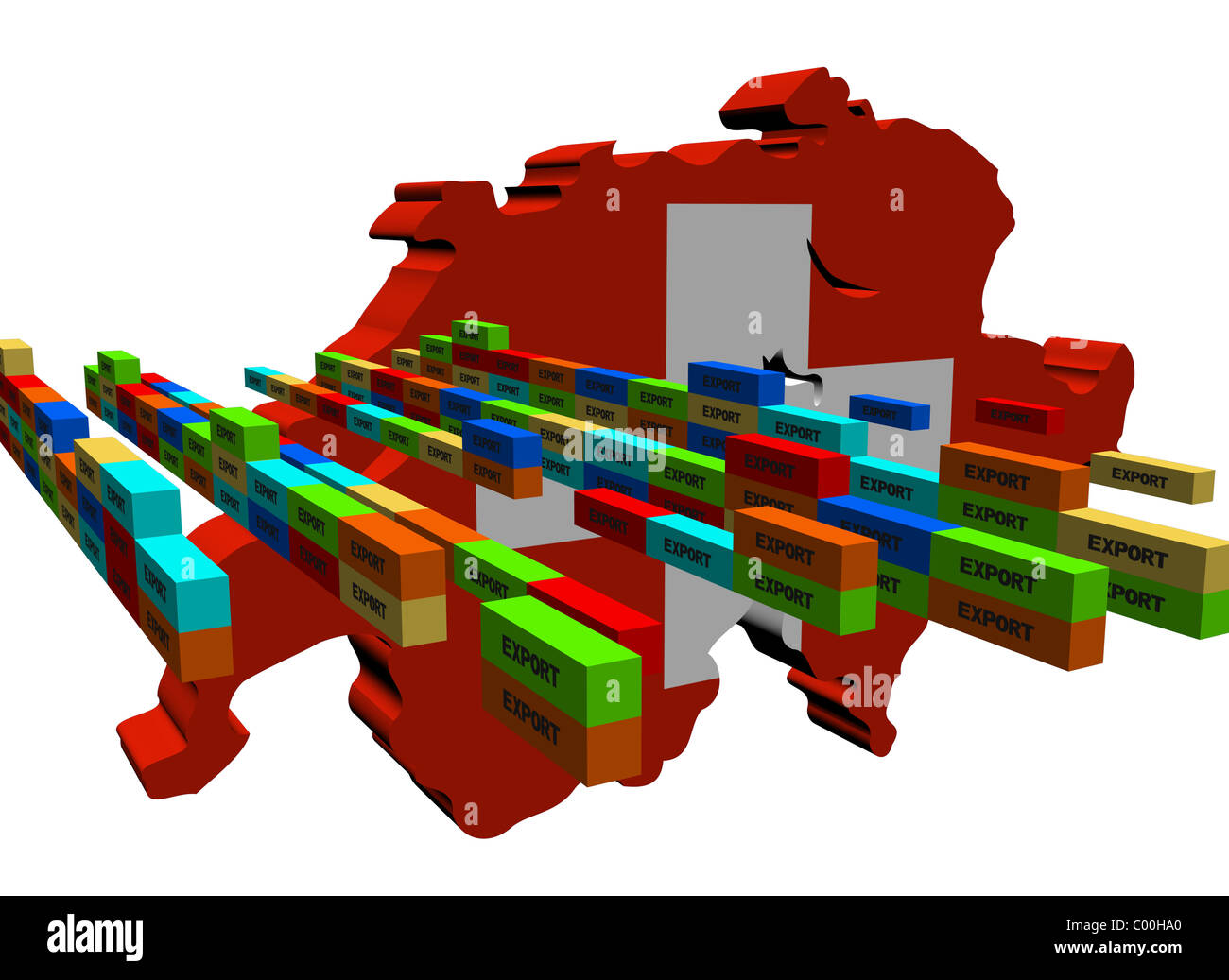 Switzerland map with stacks of export containers illustration Stock ...