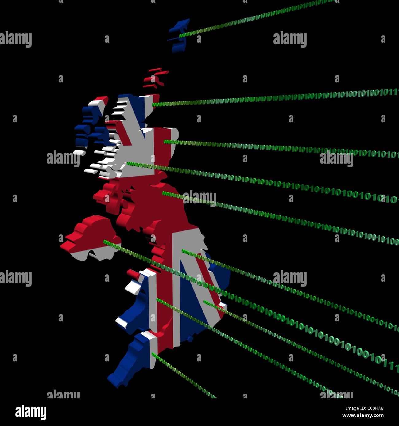 Britain map flag with green binary code illustration Stock Photo - Alamy
