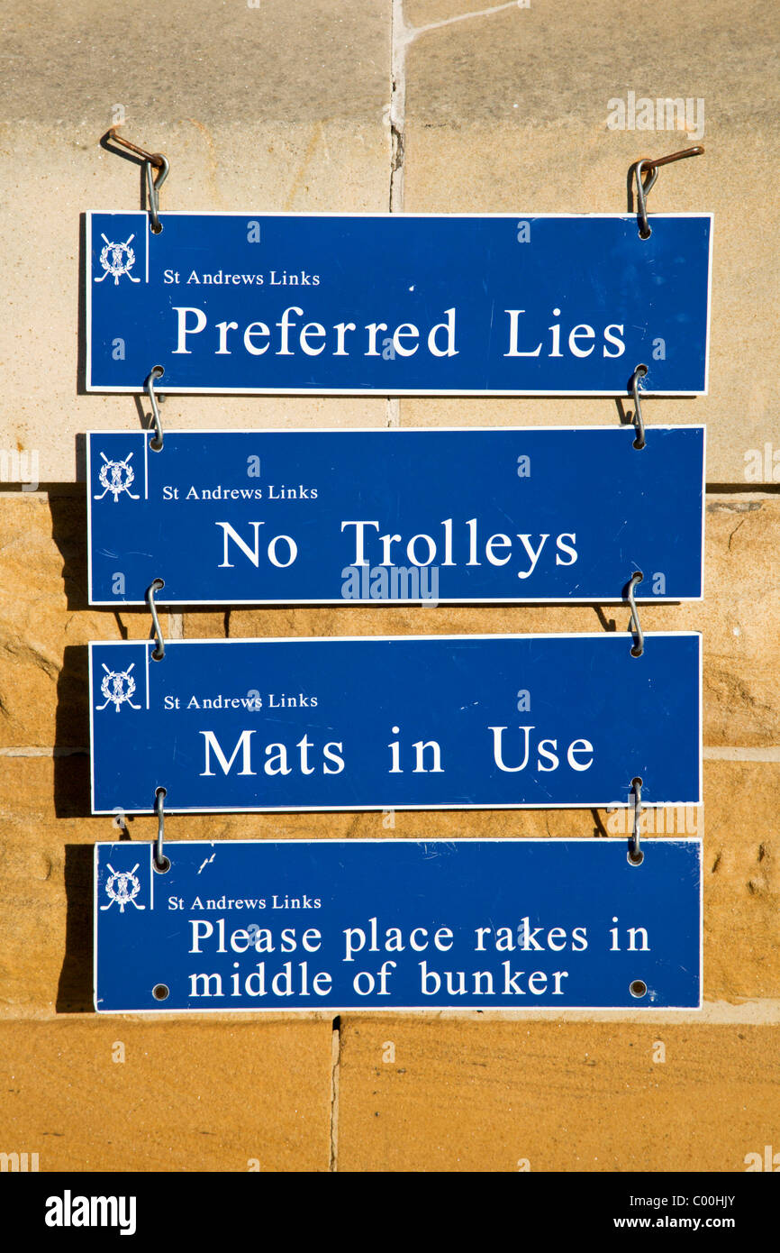 Golf Signs at the Old Course Starter St Andrews Fife Scotland Stock ...