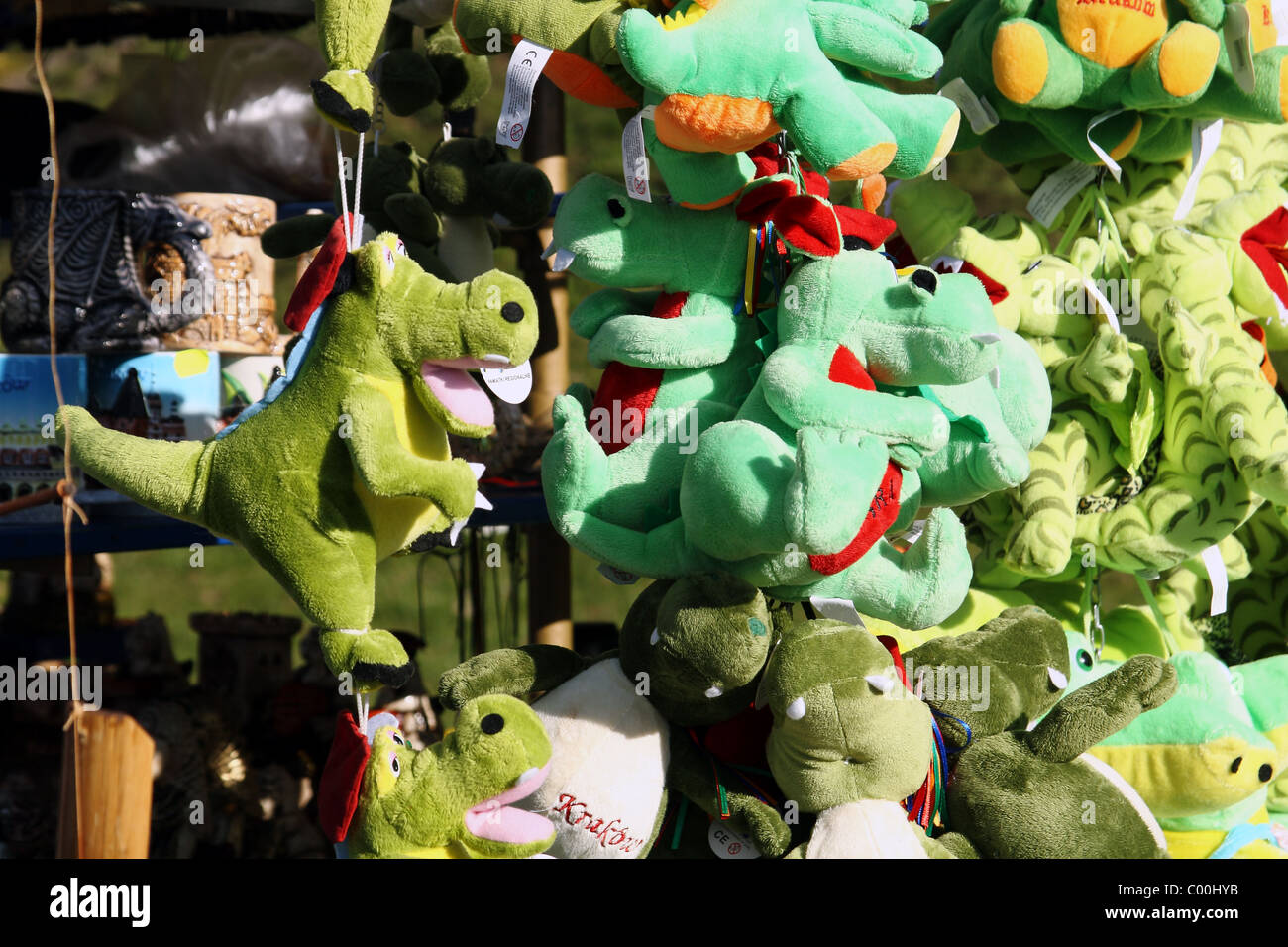 Souvenir stall with toy dragons, Krakow, Poland Stock Photo - Alamy