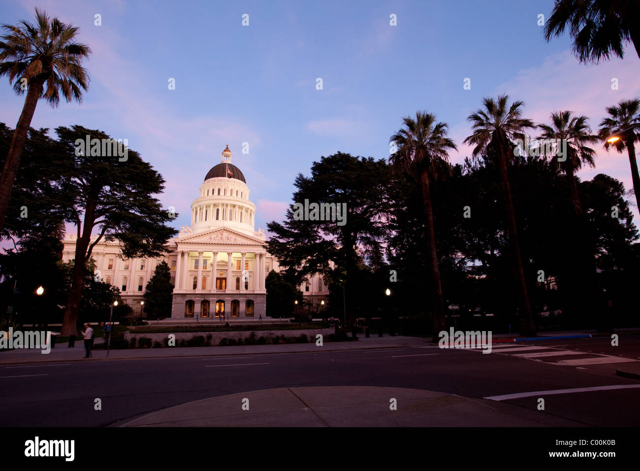 California State Capitol with Palm Trees at Sunset Stock Photo - Alamy