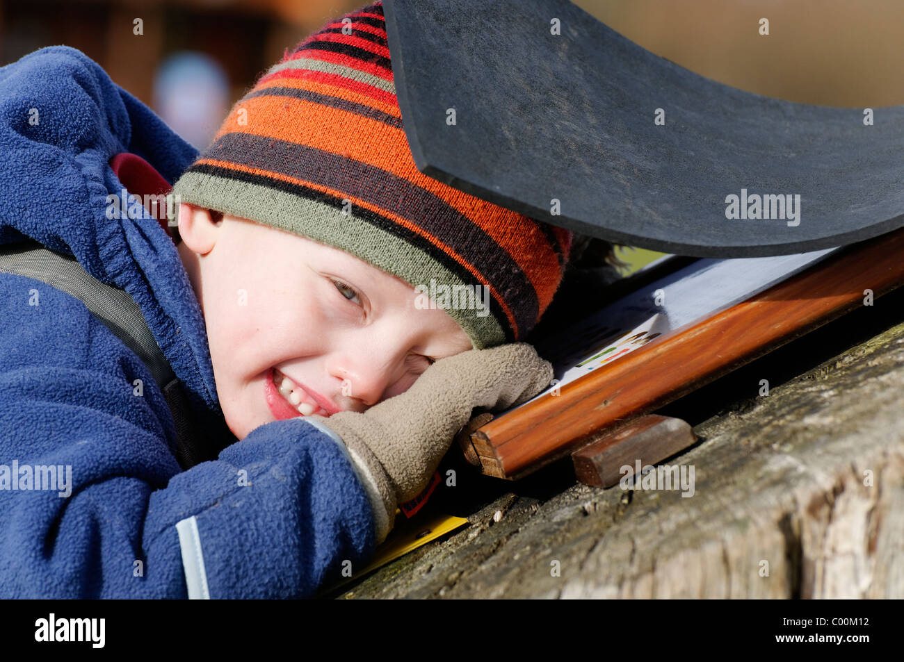 A young boy on a nature trail at Conwy RSPB reserve Stock Photo - Alamy