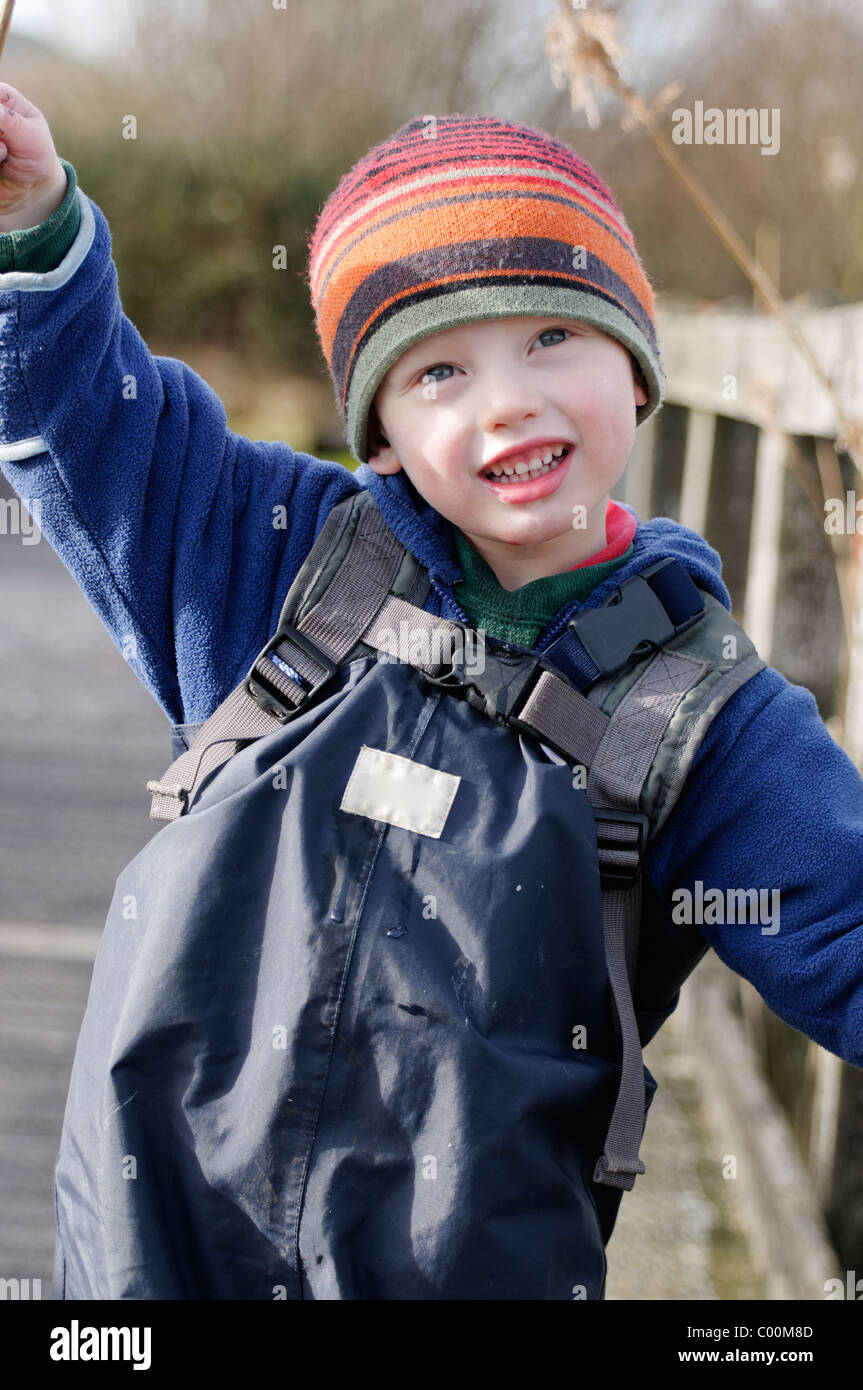 A young boy on a nature trail at Conwy RSPB reserve Stock Photo - Alamy