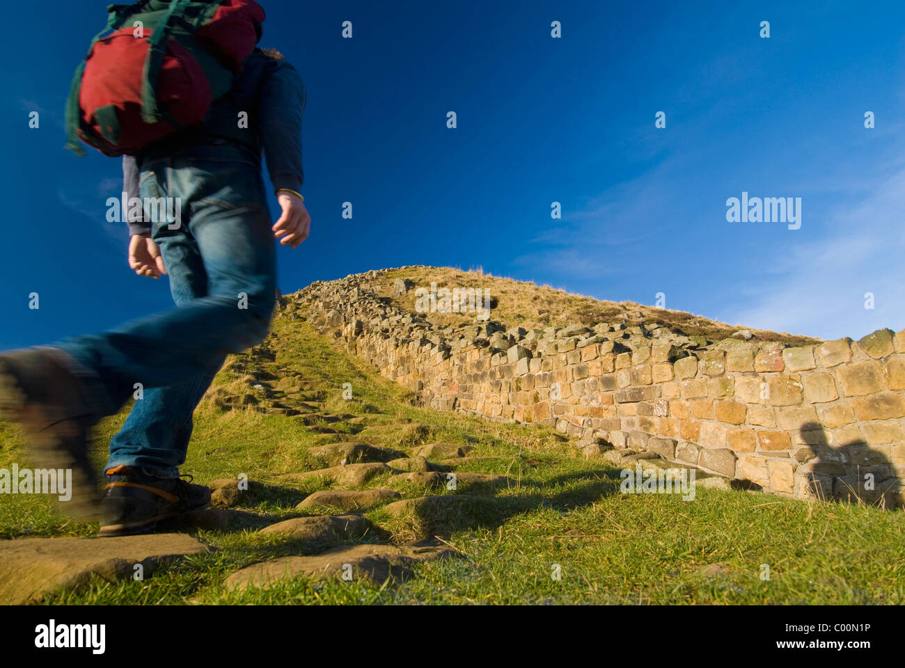 Man walking along Hadrian's Wall Stock Photo - Alamy