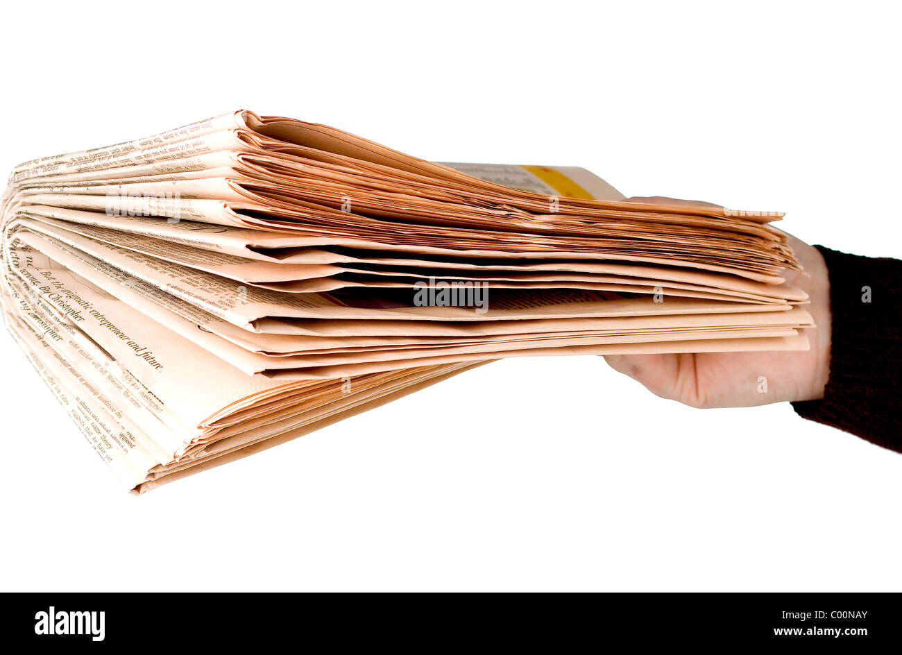 Hands offering News papers isolated on white background Stock Photo - Alamy