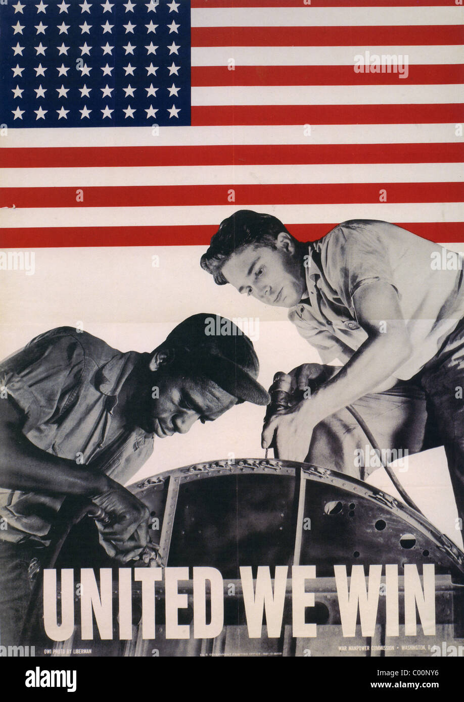 UNITED WE WIN 1942 American war effort poster Stock Photo - Alamy