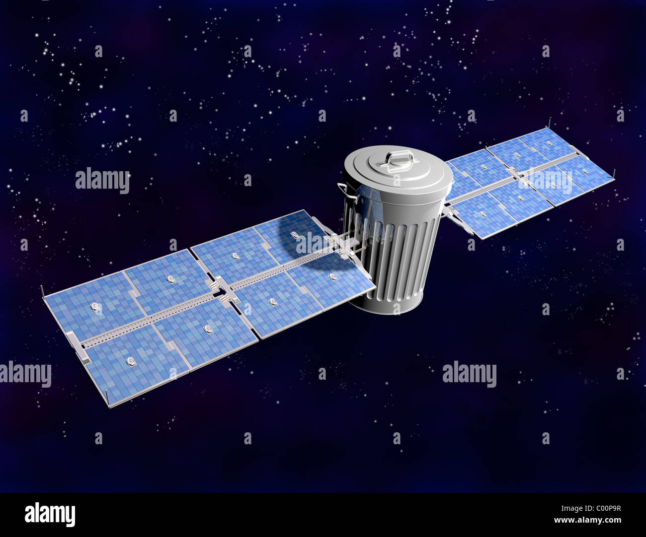 Illustration of a satellite trash can in space Stock Photo - Alamy